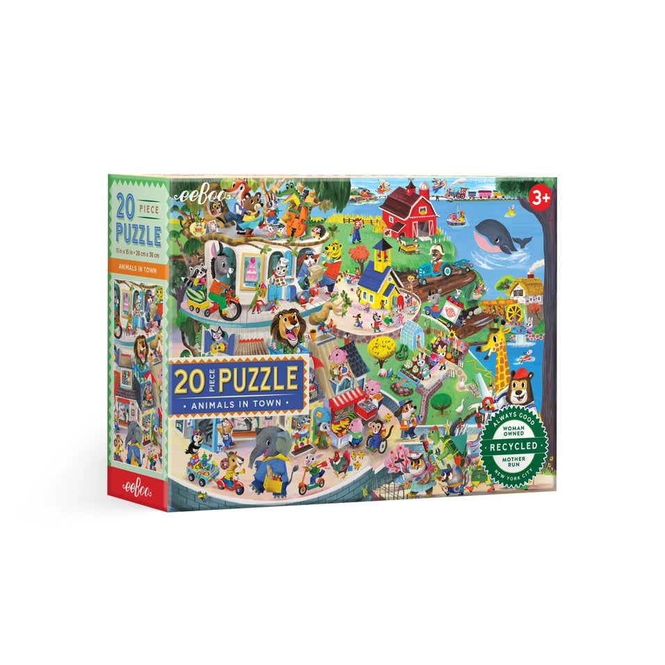 Animals in Town 20 Piece Rectangle Puzzle | eeBoo – The Curious Bear ...